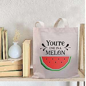 BDPWSS Watermelon Party Tote Bag You're One In a Melon Gift Food Pun Reusable Grocery Bag (One in melon TG 2)