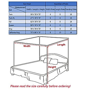 Mengersi Canopy Bed Frame Post Queen Size Stainless Steel Bed Canopy Frame Poles Four Corner Bed Bracket Fit for Metal Bed Wood Bed Bedroom Decor
