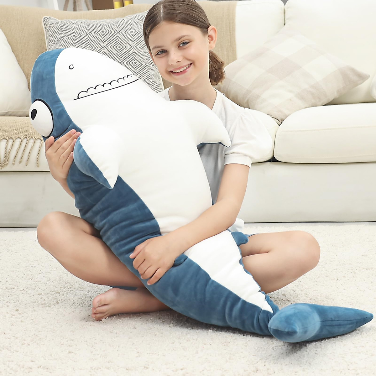 HAIJUNYA 48” Blue Giant Sharks Plush,Large Whale Shark Stuffed Animals, Big Ocean Sea Fish Squishy Body Pillow Soft Plushies Toys,Gifts for Kids Girls Boys, Birthday,Easter