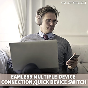 SUPSOO Headphones Wireless Bluetooth, Active Noise Cancelling Headphones Bass Headphone with Mic, 60 Hr Playtime, Stereo Sound, Over Ear PC Wireless Bluetooth Headset-Rose Gold