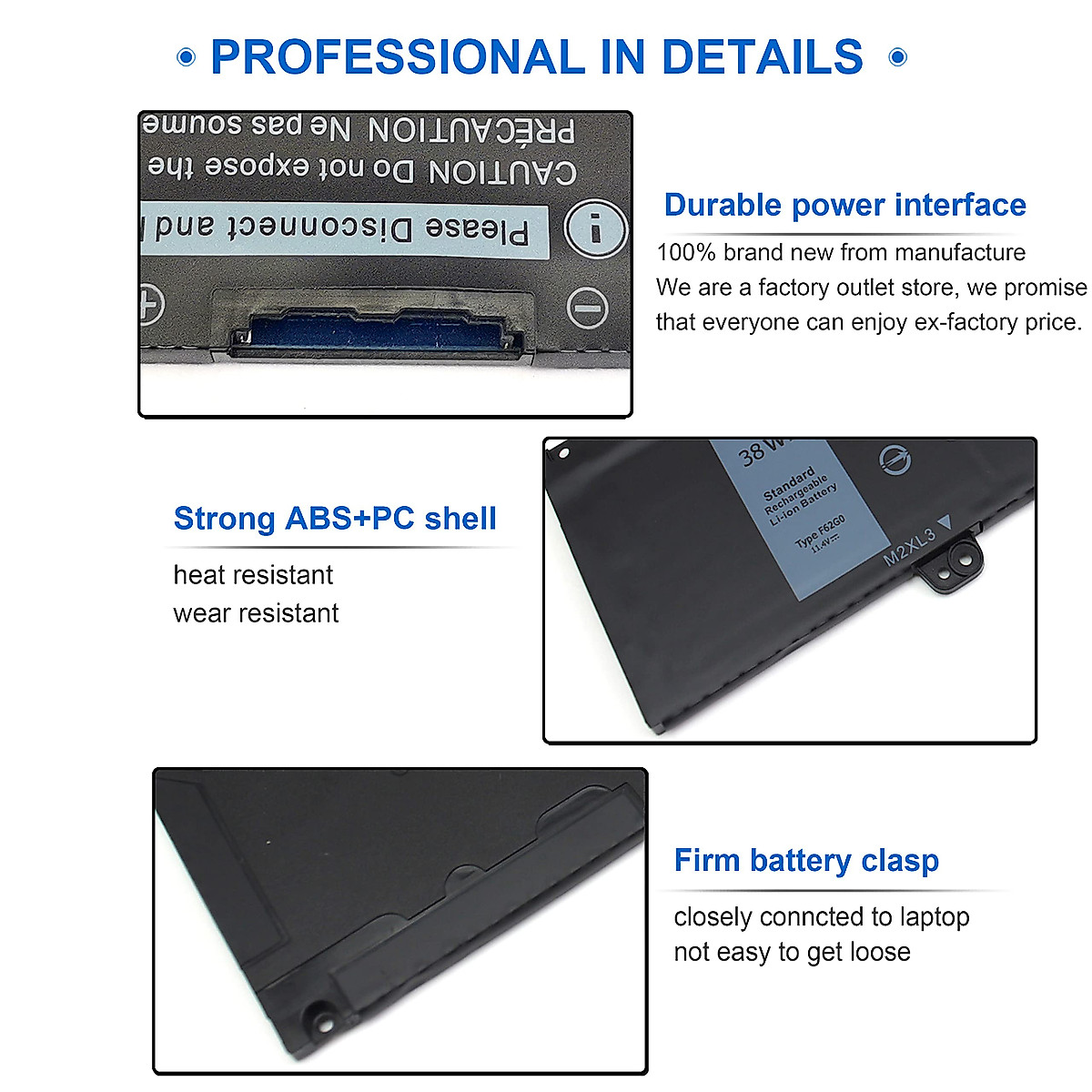 38Wh F62G0 Battery for dell inspiron 13 7000 7373 7386 7370 39DY5 2 in 1 7380 5370 P83G P83G001 P91G P87G P91G001 P83G002 P87G001 Vostro 5370 F62GO RPJC3 39DY5 039DY5 0RPJC3 0F62G0 CHA01 11.4V 3-Cell