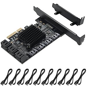 PCIE 4X SATA Card 10 Ports,with 10 SATA Cables and Low Profile Bracket, PCIE to SATA 3.0 6 Gbps Controller, PCIE to SATA Expansion Card,SATA Controller,SATA PCIE Card,ASM1166+JMB575 Chips