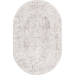 Unique Loom Oxford Collection Area Rug - Bodleian (4' 1" x 6' 1" Oval, Gray/ Ivory)