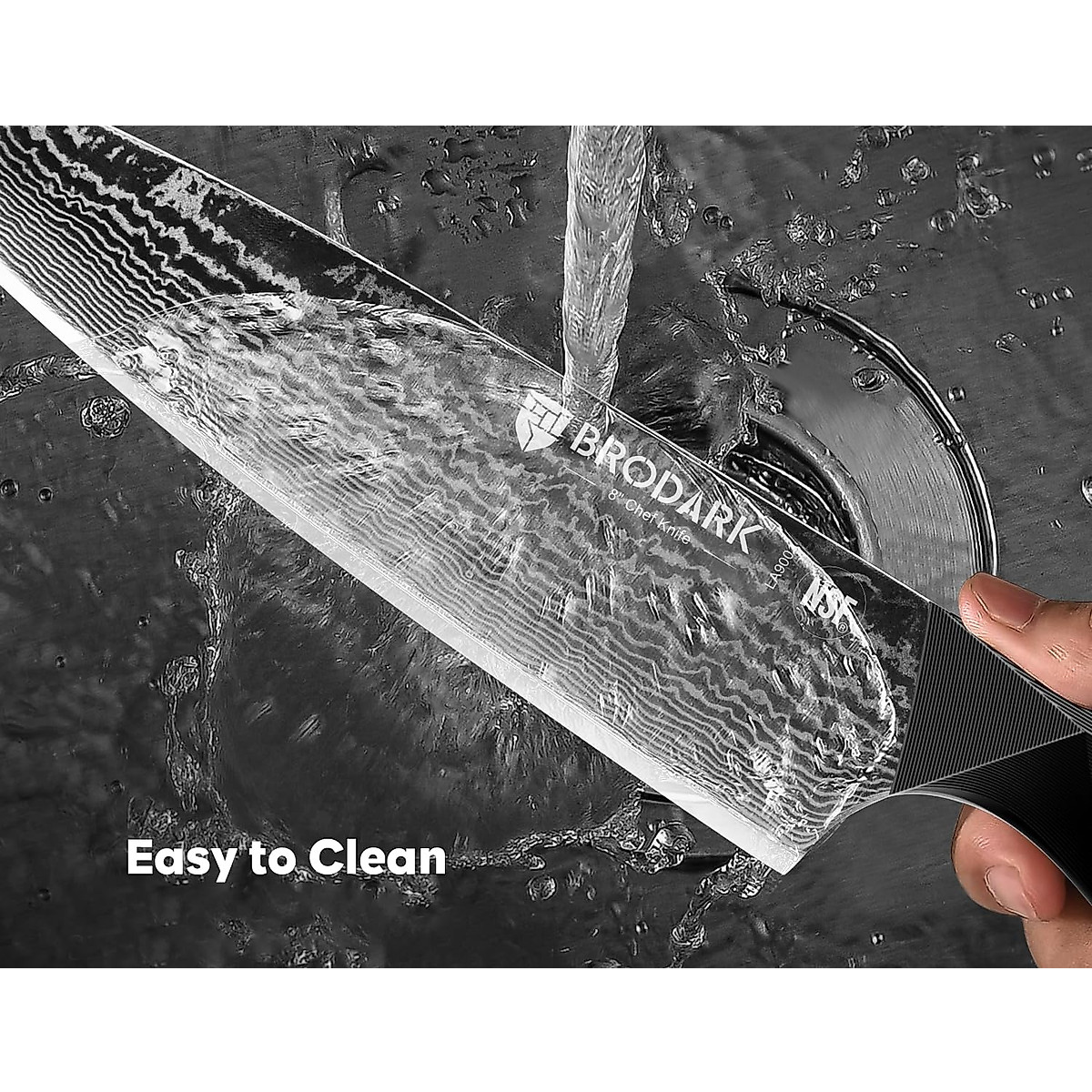 BRODARK Damascus Chef Knife 8 Inch - Ultra Sharp Kitchen Knife, Japanese Knife with Full-Tang Ergonomic Handle, Cooking Knife for Home, Restaurant (Dark Horse Series)