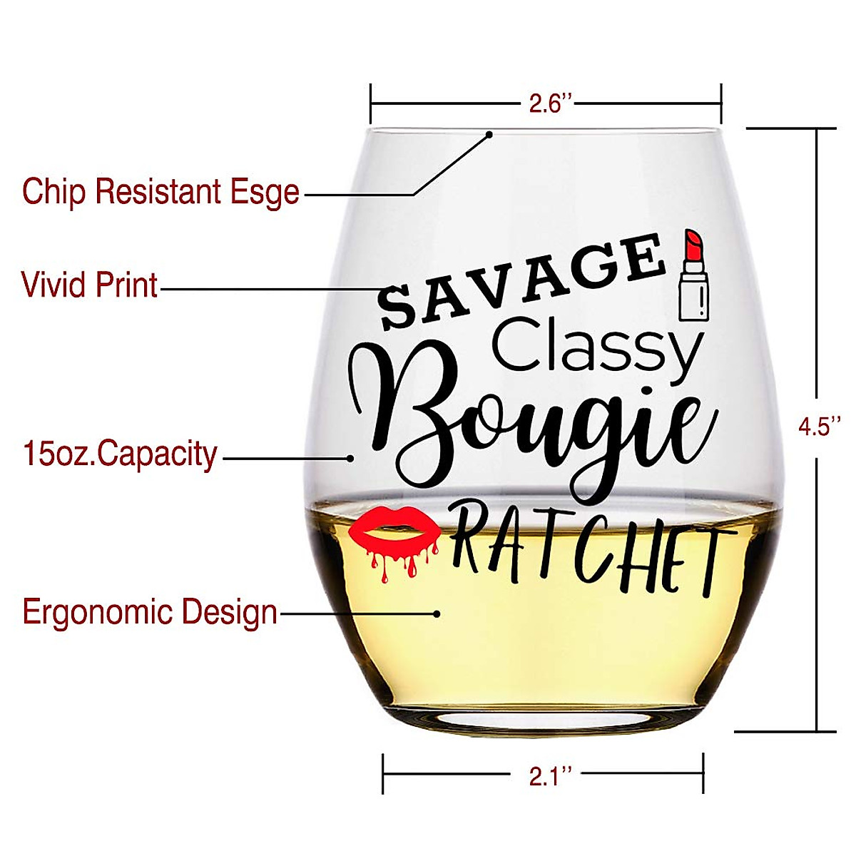 Perfectinsoy Savage Classy Bougie Ratchet Wine Glass, Cute Wine Glass Gifts for Tik Tok Fans, Women, Best Friend, Friends, Sister, Her, Funny Sayings