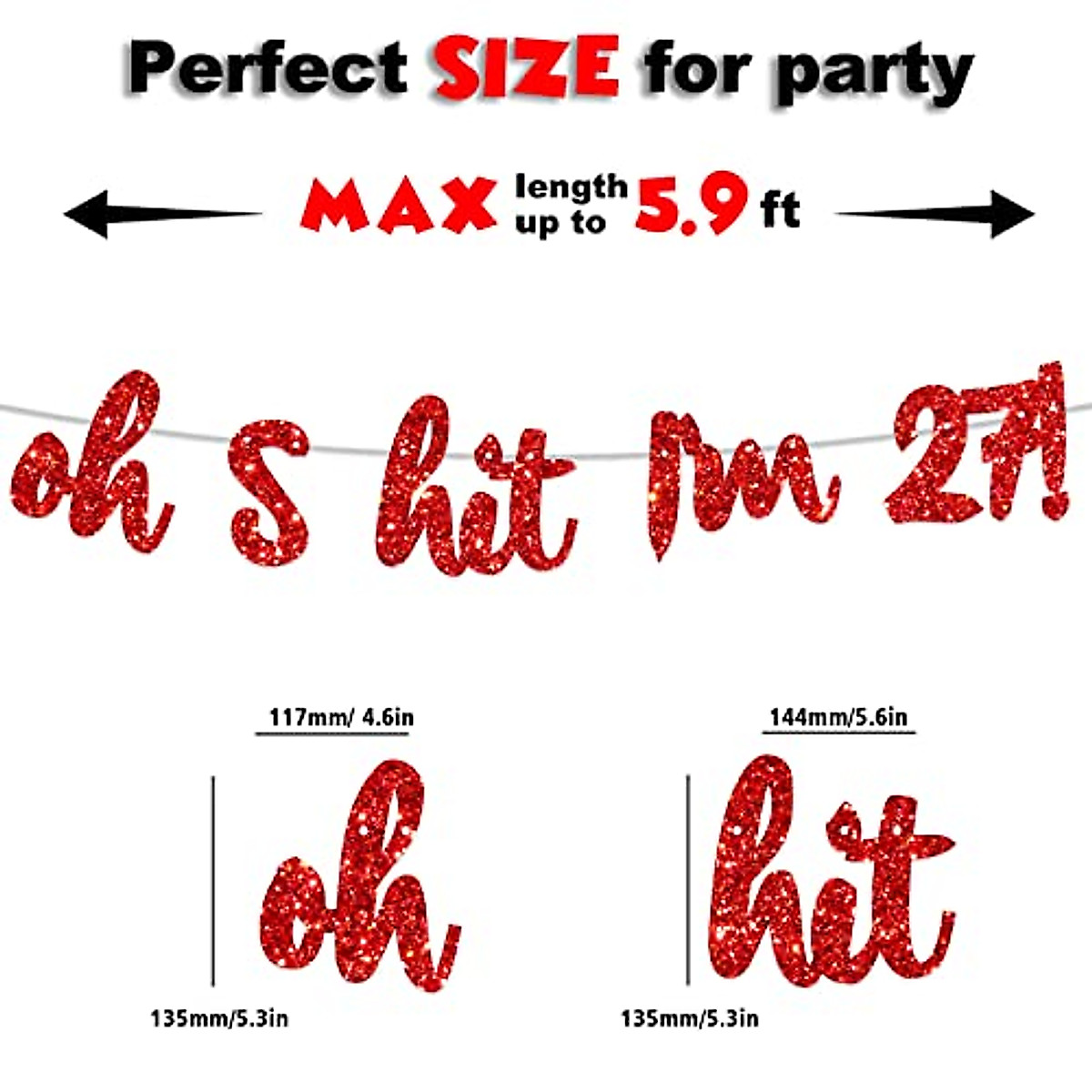 Oh S*it I’m 27! Banner Backdrop Glitter Red Hello 27 Cheers to 27 Years Old Theme Decorations Decor for Man Woman Happy 27th Birthday Party Supplies Photo Studio Prop Favors
