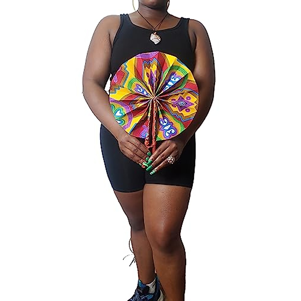 African Fabric Folding Fan: Church, Ankara, Multicolor, kente, Leather, Wedding, Sports, and Pouch Included