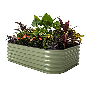 Vego garden Raised Garden Bed Kits, 17" Tall 6 in 1 Modular Metal Raised Planter Bed for Vegetables Flowers Patio Ground Planter Box-Olive Green