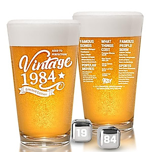 Vintage 1984 Old Time Information 40th Birthday Gifts for Men Women Beer Glass Funny 40 Year Old Presents - 16 oz Pint Glasses Party Decorations Supplies-40 Year Old Birthday Party Decorations