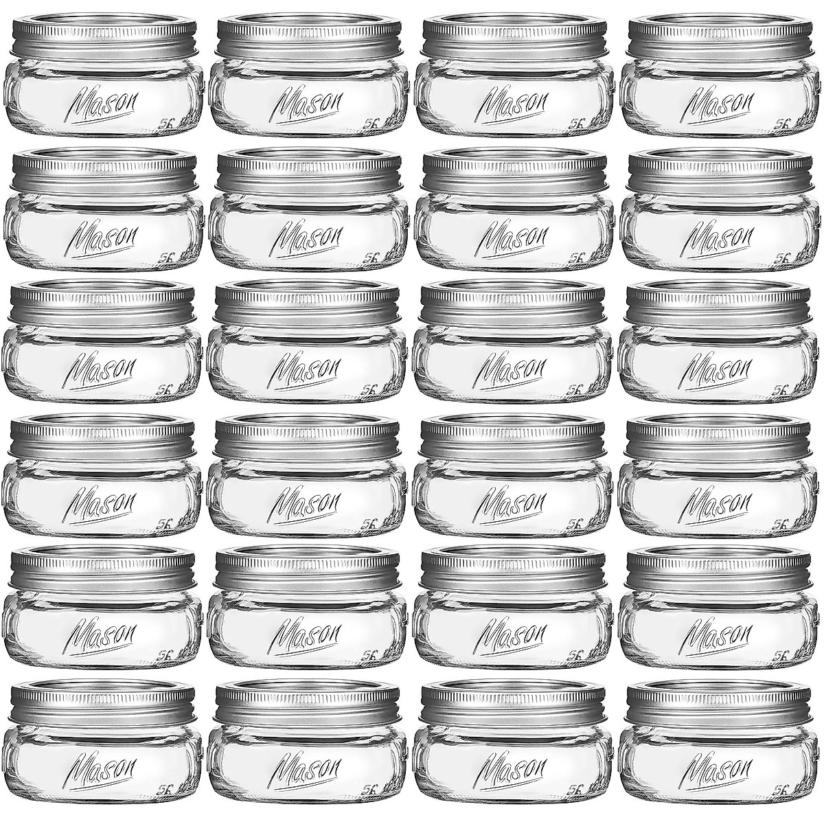 24 Pack Mason Jars 8 oz - Wide Mouth Mason Jars with Silver Metal Airtight Lids and Bands, Glass Canning Jar for Canning, Pickling, Preserving, Jam, Honey, DIY Decor, Shower Favors