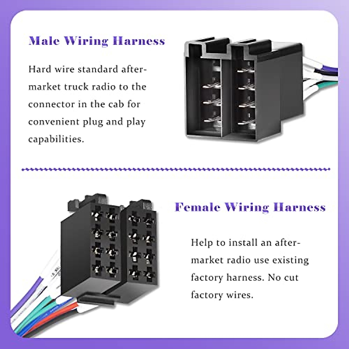 16 Pin ISO Radio Wire Harness Adapter (Pair, Male & Female) Fits for Peterbilt Freightliner Semi Truck International Volvo Sterling Mack Kenworth Stereo