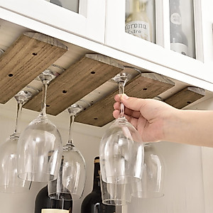 KIRIGEN Wine Glass Rack Hanger Under Cabinet Wood Stemware Holder Storage Wine Glass Holder Organizer Hanger for Kitchen(JBJ-DBR)