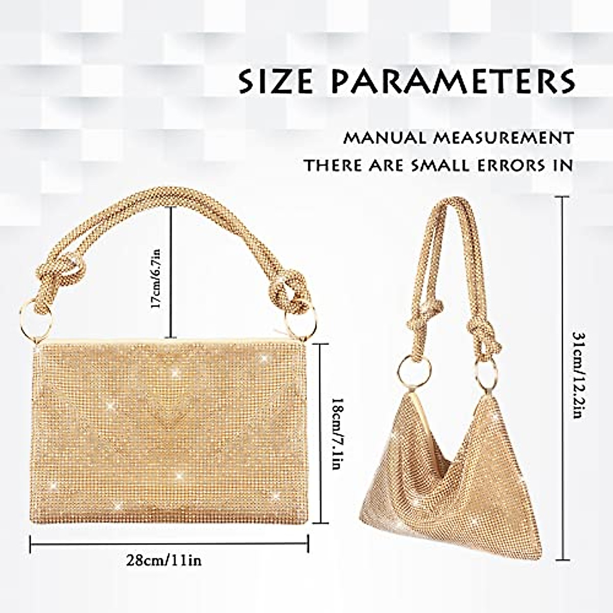 AOYUNHUI Rhinestone Hobo Bag for Women Shoulder Handbags Evening Bling Hobo Bag Evening Purse Rhinestone Clutch Purses for Women Crystal Evening Clutch Bag for Wedding Reception Prom Reunion-Gold