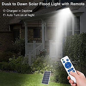 Solar Street Lights 300W Dusk to Dawn Solar Flood Light 35000 Lumens Security Light 6500K Remote Garage Light IP68 Waterproof Commerical Grade Light Sensor for Court,Yard,Garden,Driveway,Parking Lot