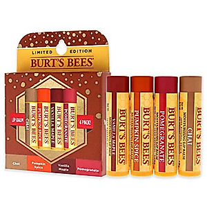 Burts Bees 100% Natural Moisturizing Lip Balm, Winter Variety Pack, Chai Tea, Pumpkin Spice, Vanilla Maple, Pomegranate, 4 Tubes of Lip Balm, 0.15 Ounce (Pack of 4)