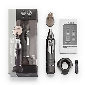 Fancii Professional Nose & Ear Hair Trimmer with LED Light, Water Resistant, Stainless Steel Blades, and Battery Power