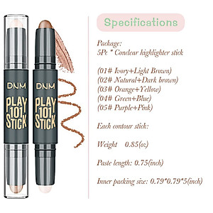 5Pcs Cream Contour Sticks Makeup Kit,Primer Face Makeup Highlighter Stick Contouring Makeup Kit for Beginners,Highlight and Contour Kit,Cream Concealer Makeup Blur Stick