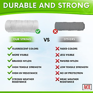 White Mason Line String Line - #18 Braided Nylon String - 250 Ft Length - Nylon Twine for Gardening Or Masonry Tools - Perfect Construction String for A String Level, Twine String for Gardening