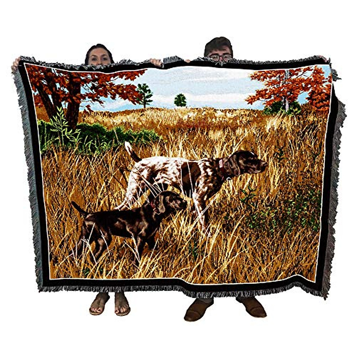 Pure Country Weavers Now We Wait German Shorthaired Pointer Blanket by Bob Christie - Gift for Dog Lovers - Tapestry Throw Woven from Cotton - Made in The USA (72x54)