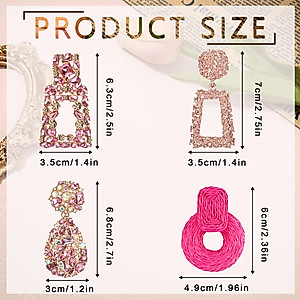 Dochais Rhinestone Rectangle Clip-on Earrings for Women Rectangle Geometric Drop Dangle Statement Earrings Sparkly Crystal Drop Dangle Earrings for Women