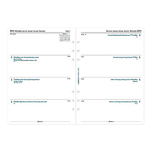 Filofax Calendar Diary Refill, A5 Size, Week-to-View with Notes Section, White Paper, Unruled, Multilingual: Five Languages, 2024 (C68516-24)