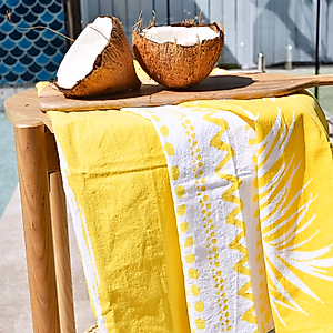Liberté + ME 100% Cotton Tea Towels (Set of 3) Large 26 x18 in with Hanging Loop. Decorative, Tropical-Themed, Yellow Kitchen Towels!