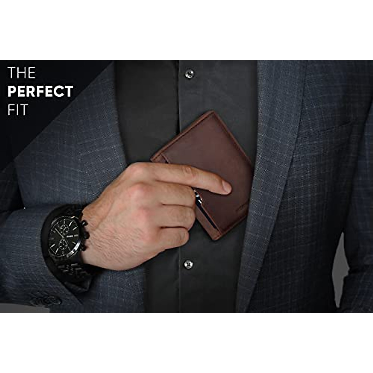 SERMAN BRANDS - Wallets for Men Slim Mens leather RFID Blocking Minimalist Card Front Pocket Bifold Travel Thin (Texas Brown 5.0)