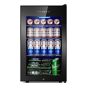 Beverage Refrigerator 17 inch Wide - 126 Can Beverage Cooler with Glass Door | Counter-Top/Freestanding Mini Beverage Beer Fridge | Temperature Memory | Invisible Door | Perfect for Soda,Beer