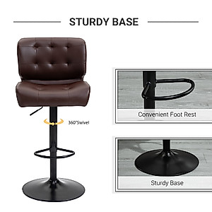 HOMCOM Bar Height Bar Stools Set of 2 with Adjustable Seat, Thick Padded Cushion and Metal Footrest for Home Bar, Brown