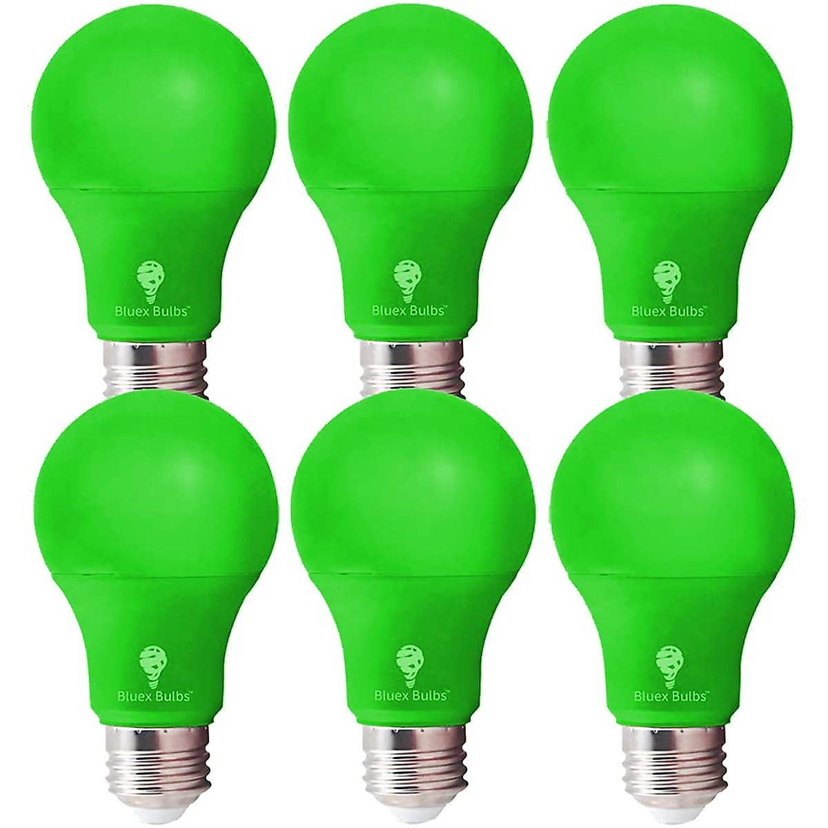 6 Pack BlueX LED A19 Green Light Bulbs - 9W (60Watt Equivalent) - E26 Base LED Green Bulb, Party Decoration, Porch, Home Lighting, Holiday Lighting, Decorative Illumination Green LED Bulb