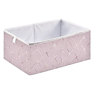 QUGRL Gold Rose Geometric Cube Storage Bins Organizer Stackable Pink Sparkles Glitter Clothes Storage Basket Box for Shelves Closet Cabinet Office Dorm Bedroom 11x11 in