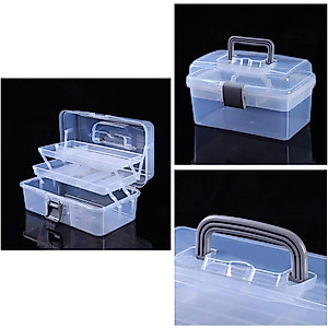 Auniwaig Portable Handled Organizer Box 33cm Plastic Sewing Box Multipurpose Art Tool Container Case Transparent Storage Box with Removable Tray for Art Craft and Cosmetic (33x20x15cm) 1pcs