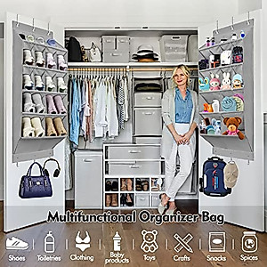 Felibeaco Over the Door Shoe Organizer, Hanging Shoe Organizer with 16 Large Deep Pockets, Sturdy Oxford 600D Fabric Door Shoes hanger rack for closet,Dorm, Narrow Door, Gray