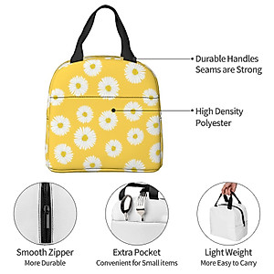 Yamegoun Daisy Lunch Bag Women Men Tote Lunch Box Insulated Cooler Reusable Containers with Strap and Pocket Work Beach Picnic