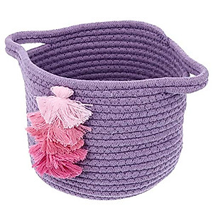 Nursery Basket Natural Cotton Rope Woven Bin Baby Hamper Basket for Laundry Baby Clothing Diapers Purple