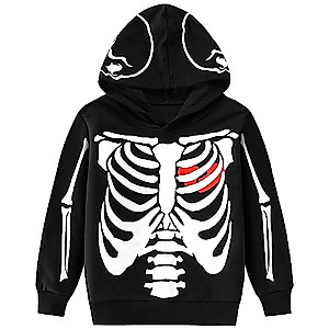 Little Hand Kids Skeleton Hoodie Glow in Dark Halloween Sweatshirt for Boy Pull Over 10-11 Years