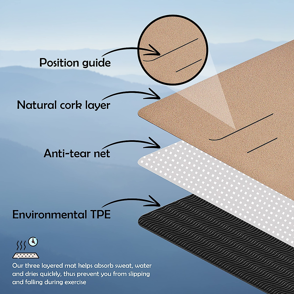 Greenway World - Cork Yoga Mat and Block with Green Strap, Non-Slip Hot Yoga Mat Set, Thick Travel Yoga Mat, Big Yoga Mat for Various Exercises, 72 x 24 inches x 3 mm