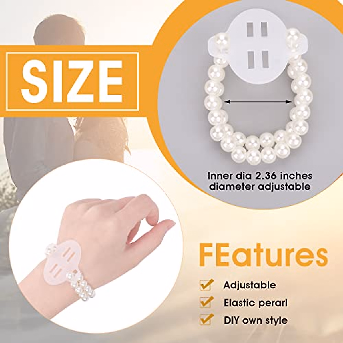 Sibba 8 Pieces Elastic Pearl Wrist Bands Lace Corsage Bracelet Wrist Corsage Bands Wedding Corsages Wristlets DIY Wrist Corsages Accessories for Wedding Festival Beach Party