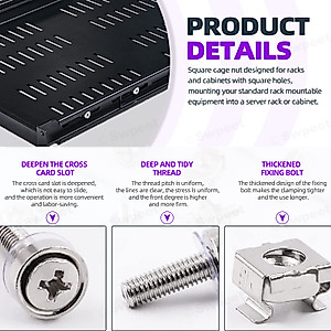 Swpeet 80Packs 4 Sizes M5 M6 Silver Computer Mount Cage Nuts and Screws with Metal & Plastic Washers Assortment Kit, Square Hole Hardware Cage Nuts & Mounting Screws Washers for Rack