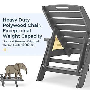 Outdoor Chaise Lounge Chair,Heavy Solid Patio Chaise Lounge with Arm/Cup Holder,HDPE Lounge Chair Outdoor[Wind Resistant and 100% Waterproof],400LBS Adirondack Lounge Chair with 5-Position Backrest