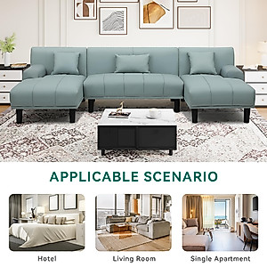 YITAHOME Sectional Couches for Living Room, U Shaped Sofa Faux Leather Modern Modular Couch with USB & Type C Charging Ports Double Chaise and Comfy Upholstered, Blue