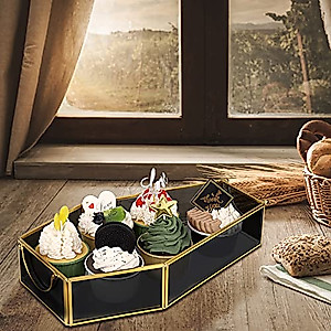 ELLDOO Gold Black Glass Coffin Tray, Gothic Home Decor Jewelry Tray, Coffin Shape Serving Tray, Spooky Decorative Tray Candle Tray with Handle for Halloween