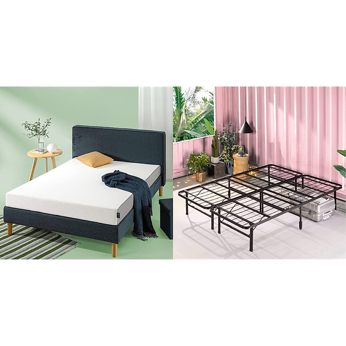 ZINUS 6 Inch Cooling Essential Foam Mattress and SmartBase Metal Mattress Foundation Set / Bed and Mattress Set / No Box Spring Needed / Mattress in a Box, Queen