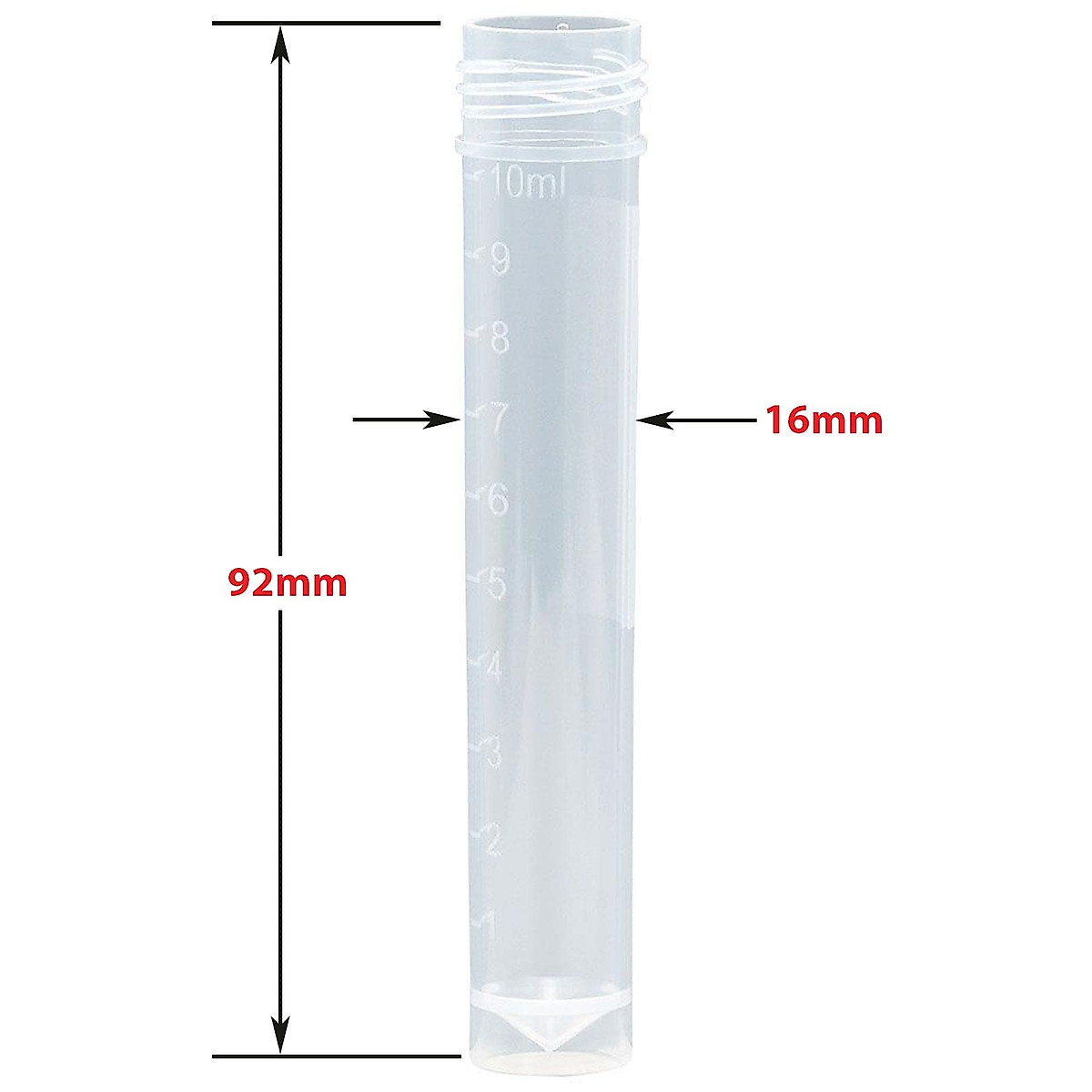 Globe Scientific 6102S Polypropylene Molded Graduations Conical Bottom Self Standing Transport Tubes with Attached White Polyethylene Screw Cap, Sterile, 10ml Capacity, Pack of 500