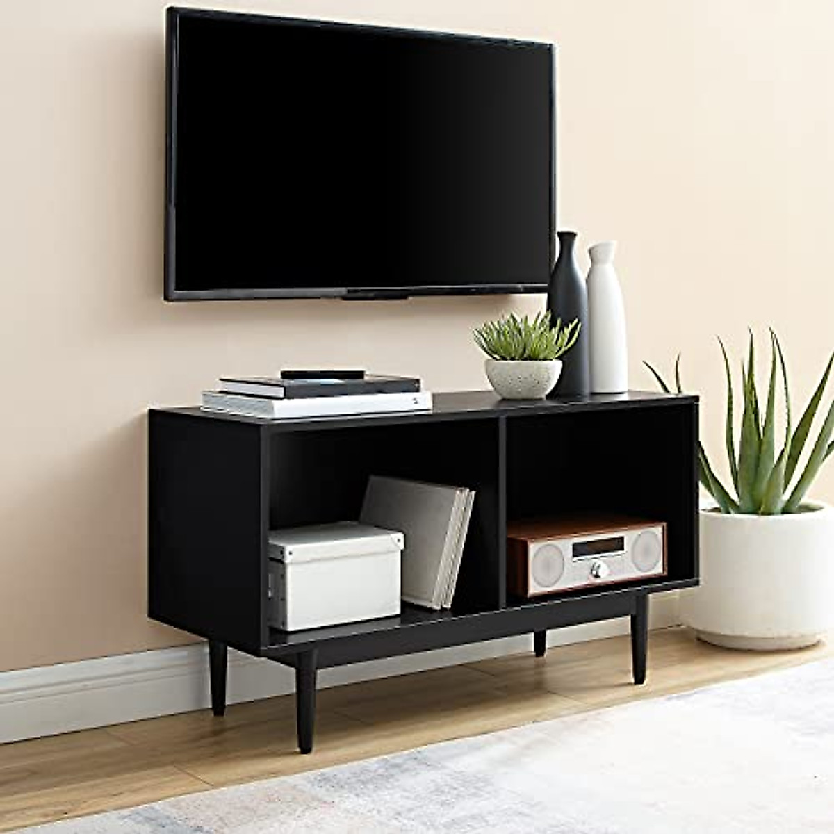 Crosley Furniture Liam Medium Vinyl Record Storage TV Stand and Entertainment Center, Media Console, Black