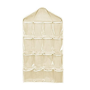 Hanging Storage Bag for Closets, Portable 16 Pockets Hanging Organizer for Socks, Bras and Underwear, Behind the Door Hanging Organizer, Hanging Closet Organizers and Storage Closet Hanging Bag Beige