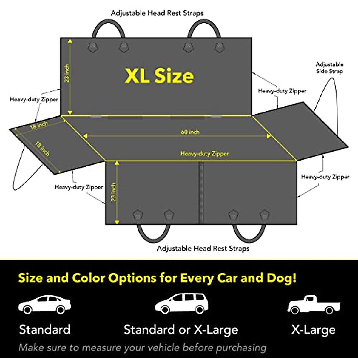 Meadowlark XL Premium Hammock Dog Car Seat Cover Back Seat, Dog Cover Car Seat Protector, Non-Slip, Dog Stuff, Anti Shock, Water Repellant, Pet Car Seat Cover for Dogs w/Seat Belt & 2 Headrest Covers