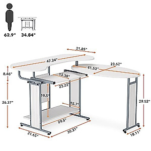 LITTLE TREE L-Shaped Computer Desk, Rotating Corner Desk & Modern Office Study Workstation, for Home Office or Living Room (White)