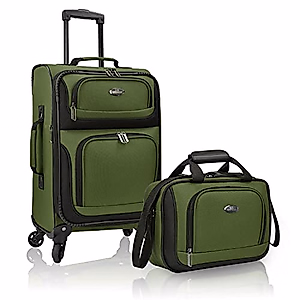U.S. Traveler Rugged Fabric Expandable Carry-on Luggage Set, Green, 4 Wheel