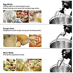 COSTWAY Stand Mixer 4.3 Quart 6-Speed 120V/550W 3 Attachments Offer Tilt-head Electric Food Mixer w/Stainless Steel Bowl (Painted-Black)
